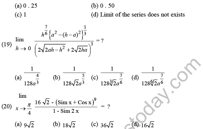 JEE Mathematics Limits Continuity and Differentiability MCQs Set B with Answers